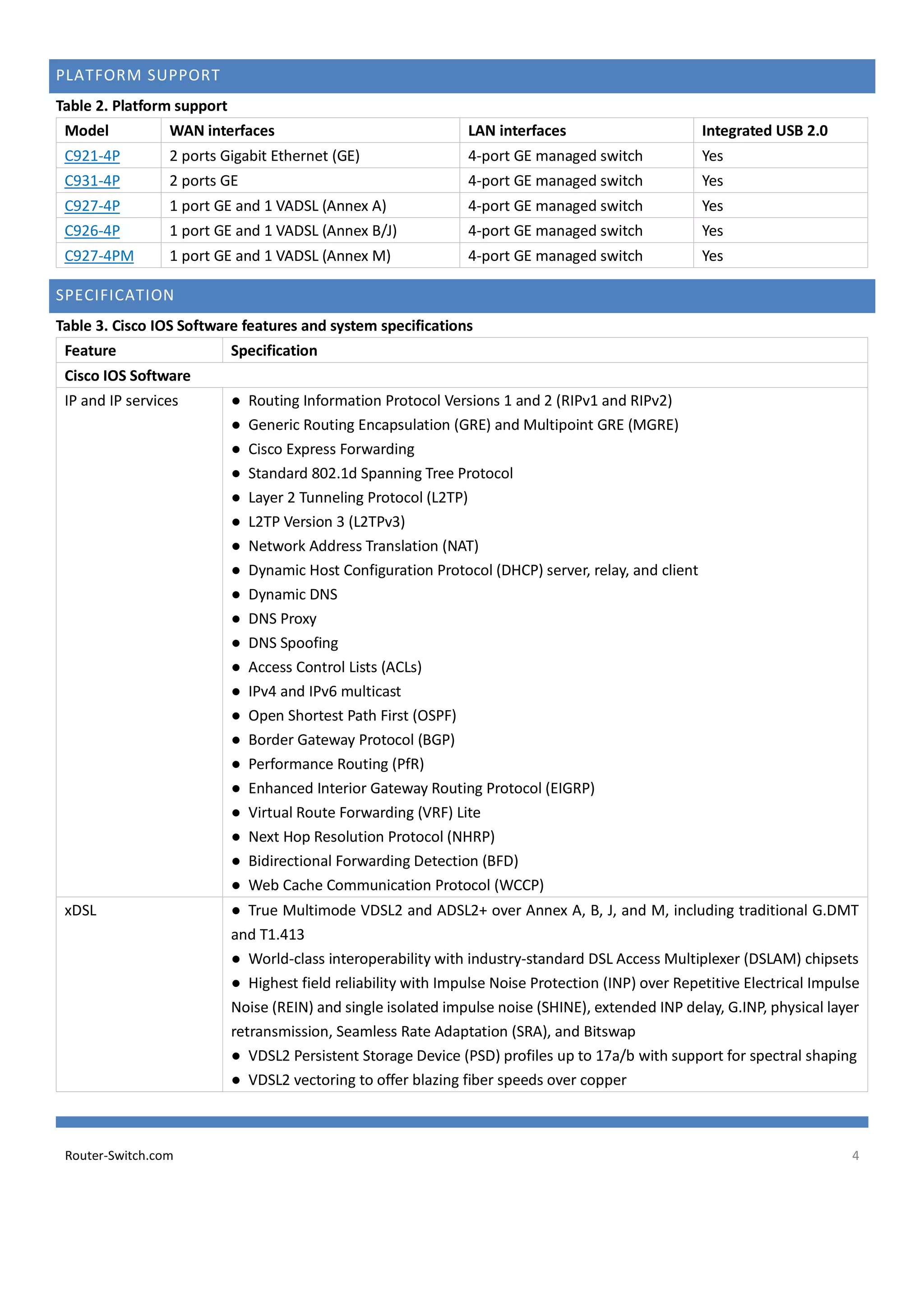 Cisco 900 Series Integrated Services Routers Datasheet | PDF