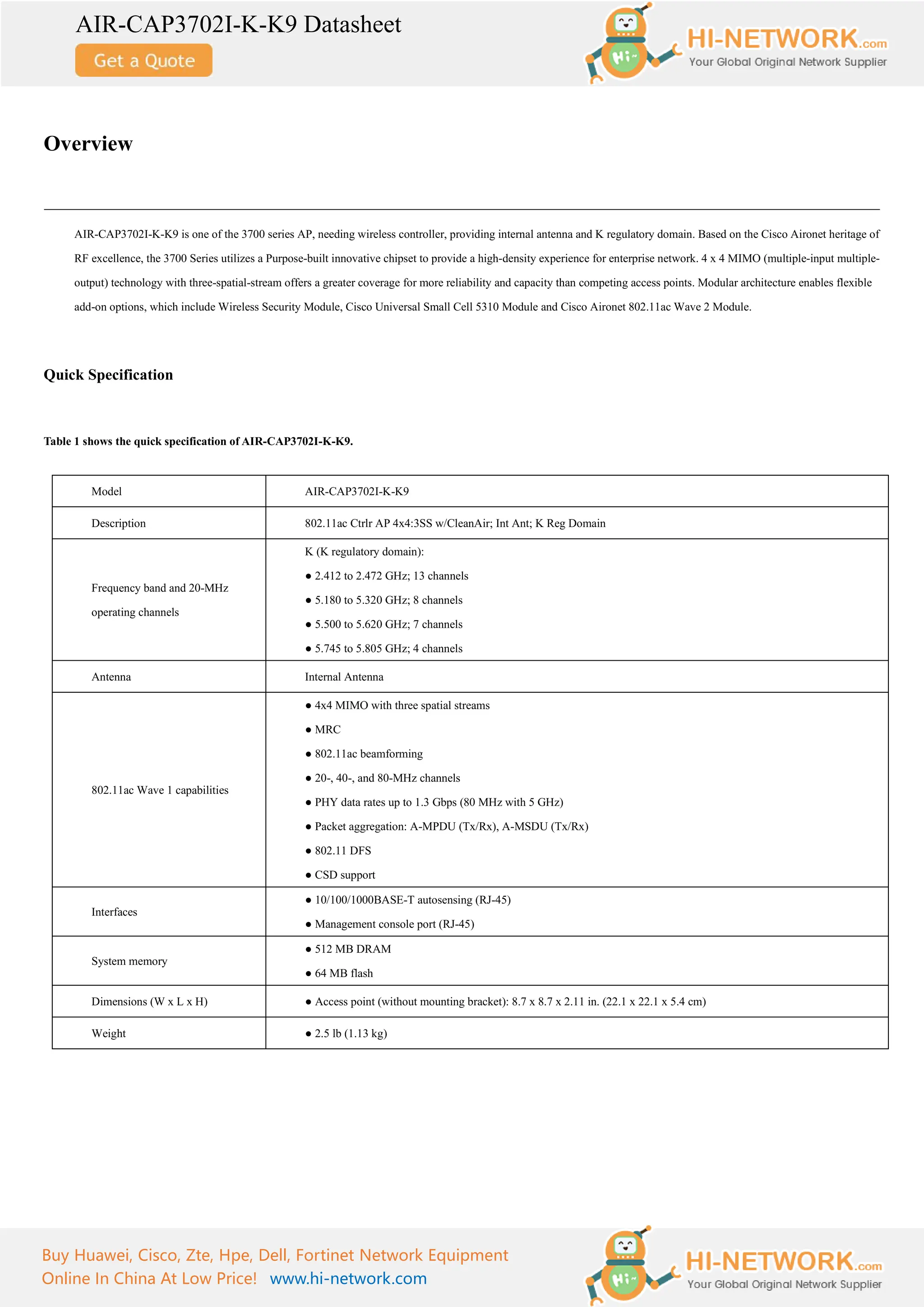 cisco-air-cap3702i-k-k9-datasheet.pdf | Computer Networking | Computing