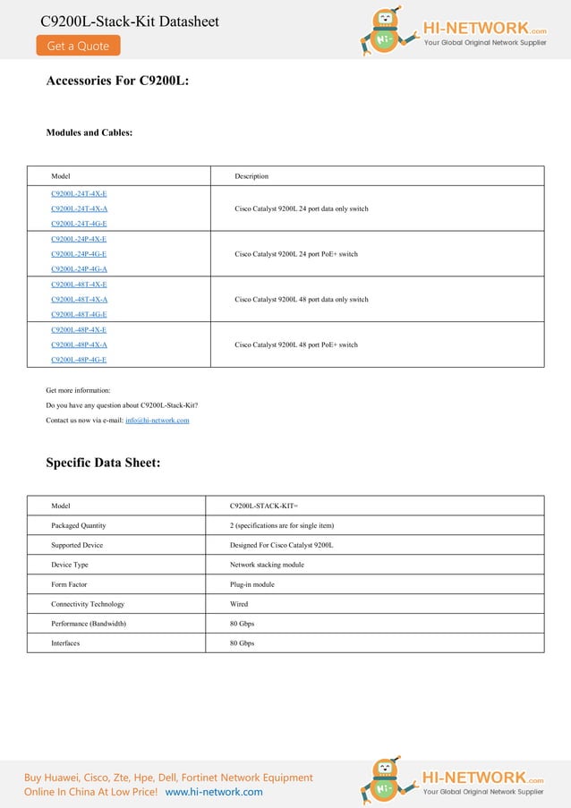 cisco-c9200l-stack-kit-datasheet.pdf | Computer Networking | Computing