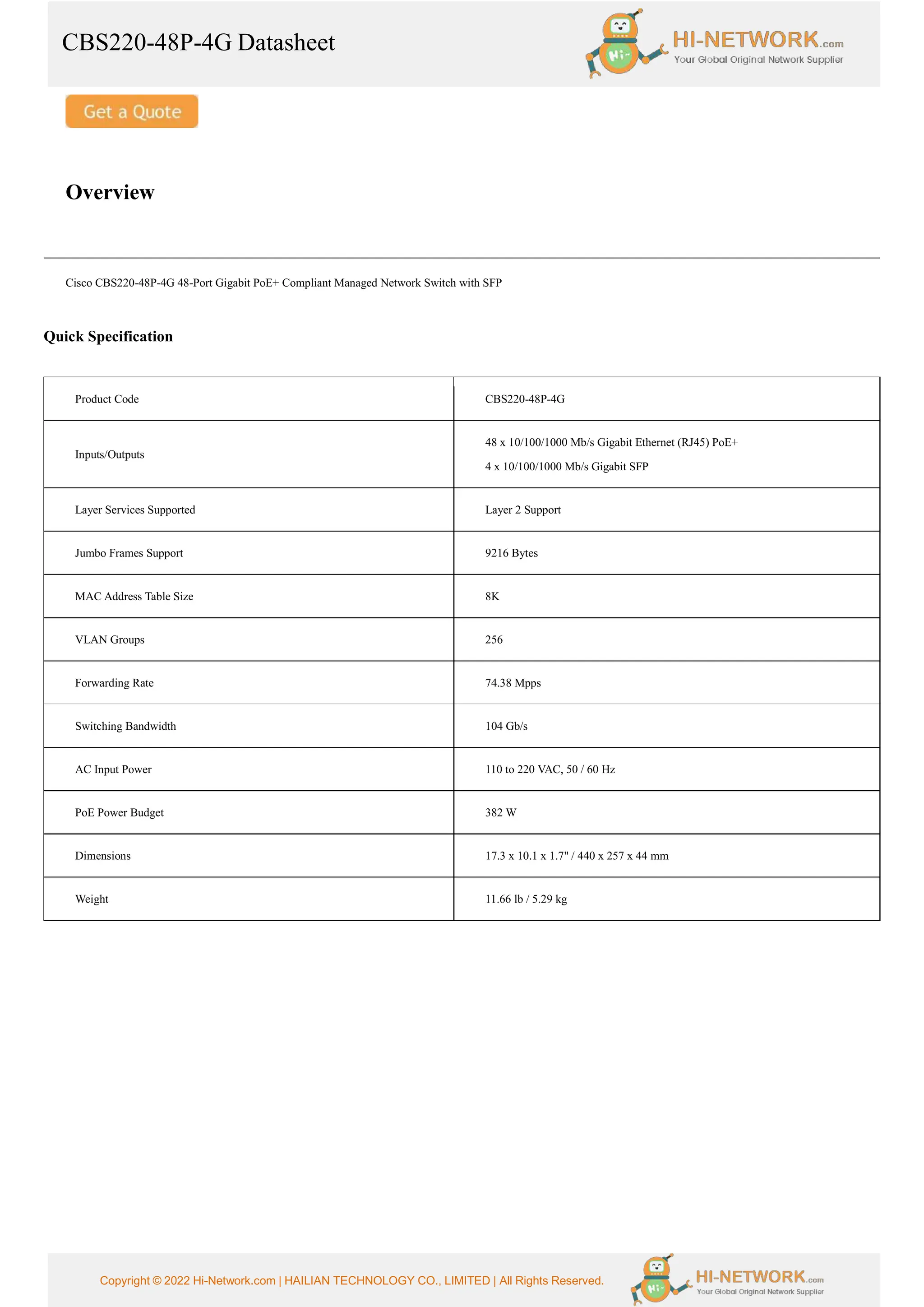 cisco-cbs220-48p-4g-datasheet.pdf | Computer Networking | Computing