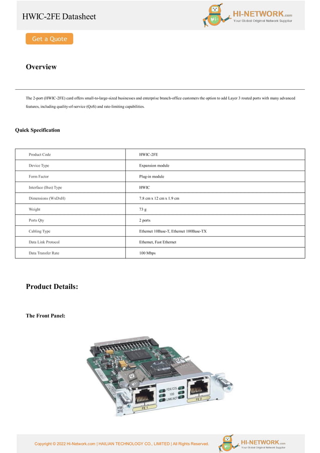 cisco-hwic-2fe-datasheet.pdf | Computer Networking | Computing