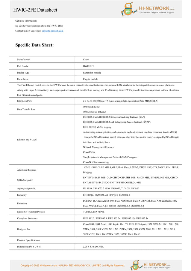 cisco-hwic-2fe-datasheet.pdf | Computer Networking | Computing