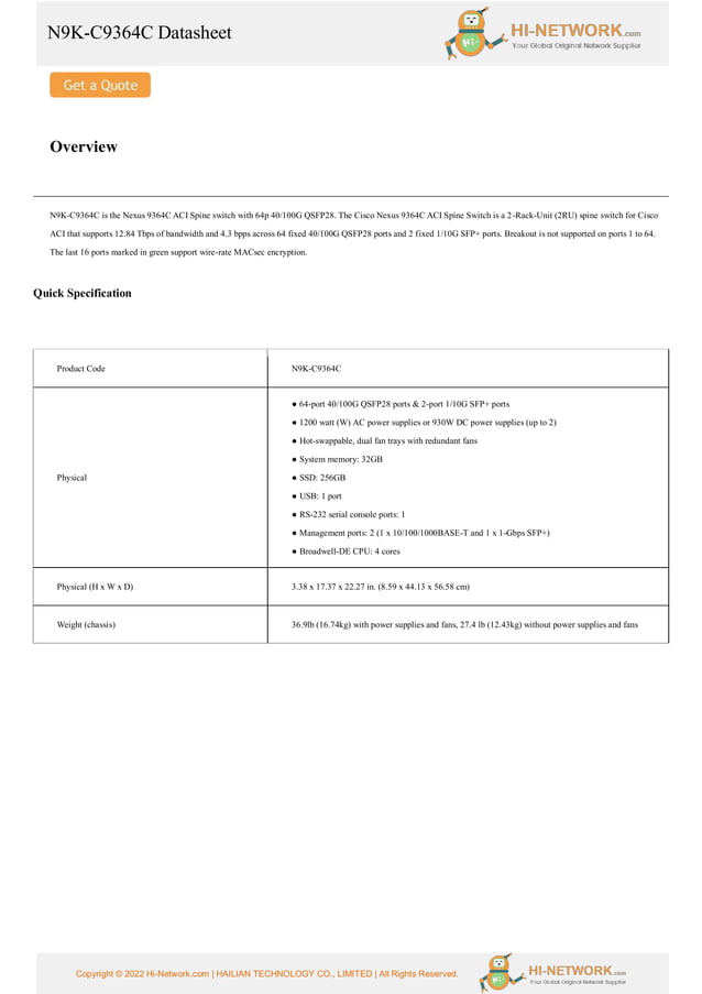 cisco-n9k-c9364c-datasheet.pdf | Computer Peripherals | Computing