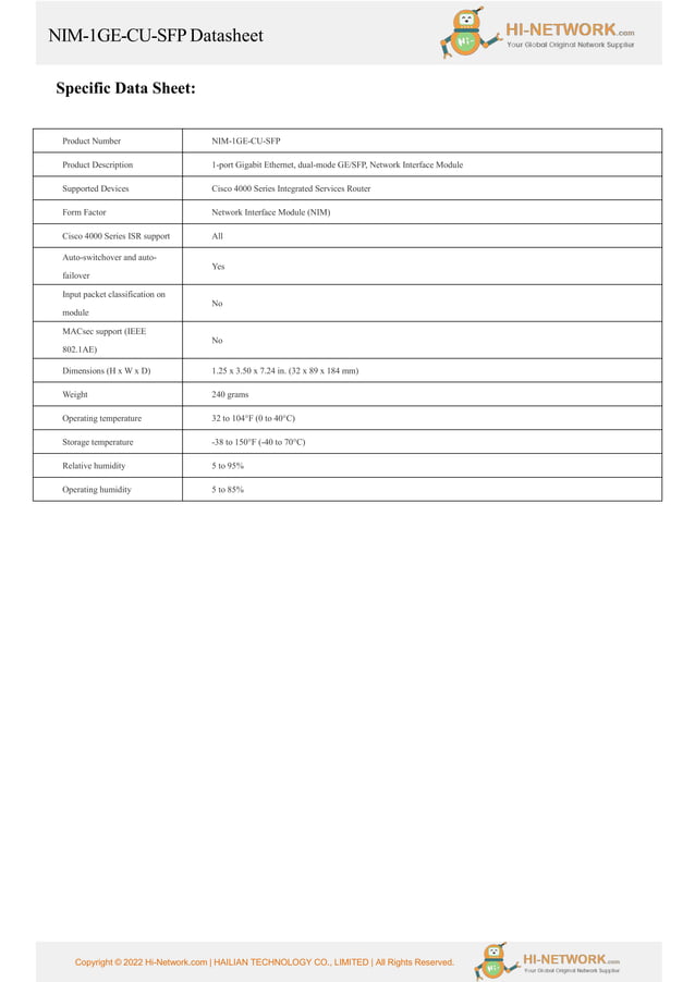 cisco-nim-1ge-cu-sfp-datasheet.pdf | Computer Networking | Computing