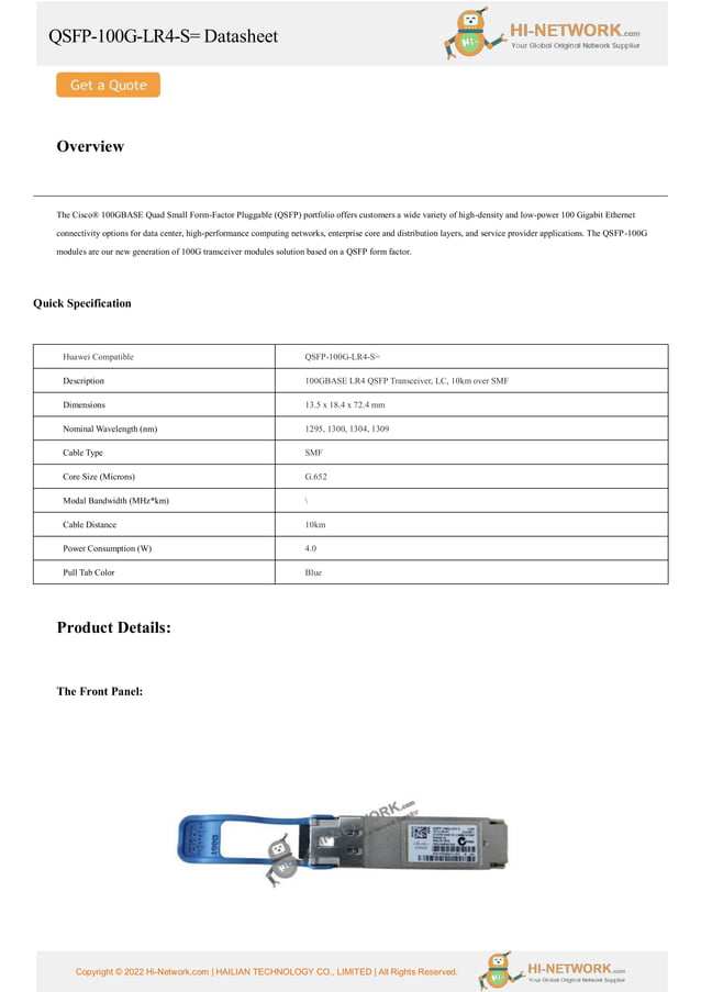 cisco-qsfp-100g-lr4-s=-datasheet.pdf | Computer Peripherals | Computing