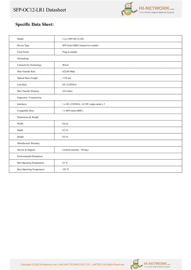 cisco-sfp-oc12-lr1-datasheet.pdf | Computing | Technology & Computing