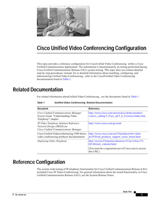 Cisco Unified Video Conferencing Configuration | PDF