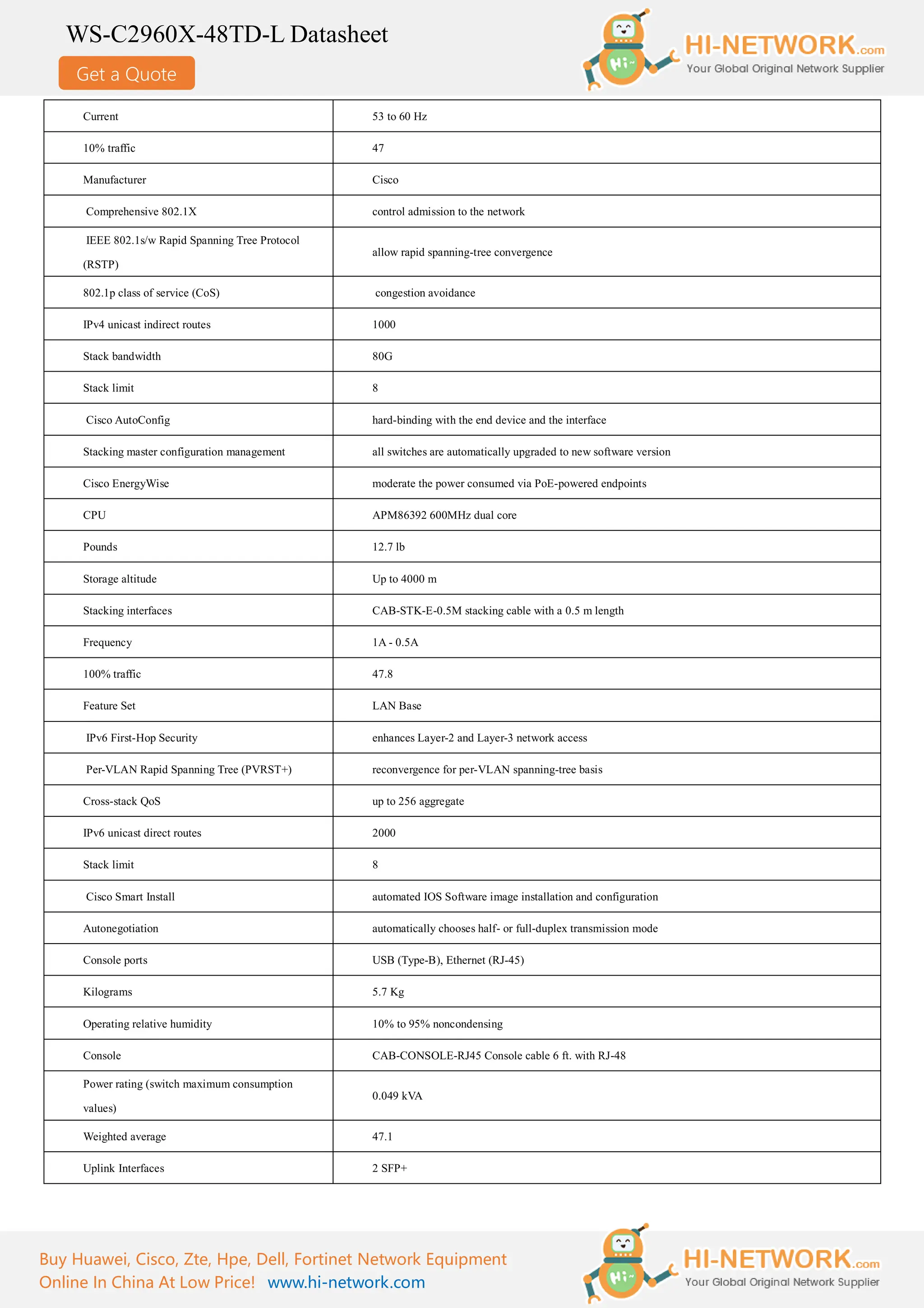 cisco-ws-c2960x-48td-l-datasheet.pdf | Computer Networking | Computing