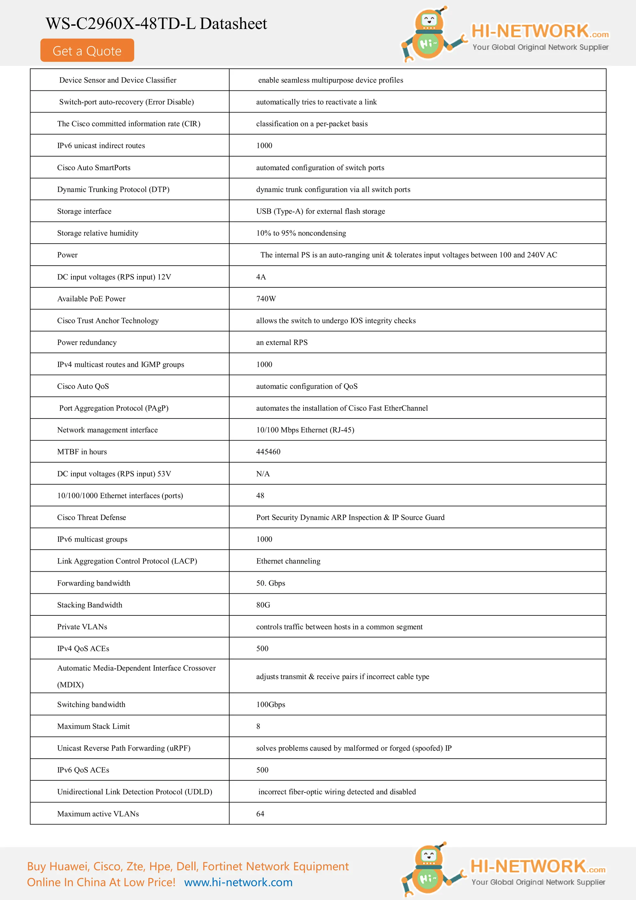 cisco-ws-c2960x-48td-l-datasheet.pdf | Computer Networking | Computing
