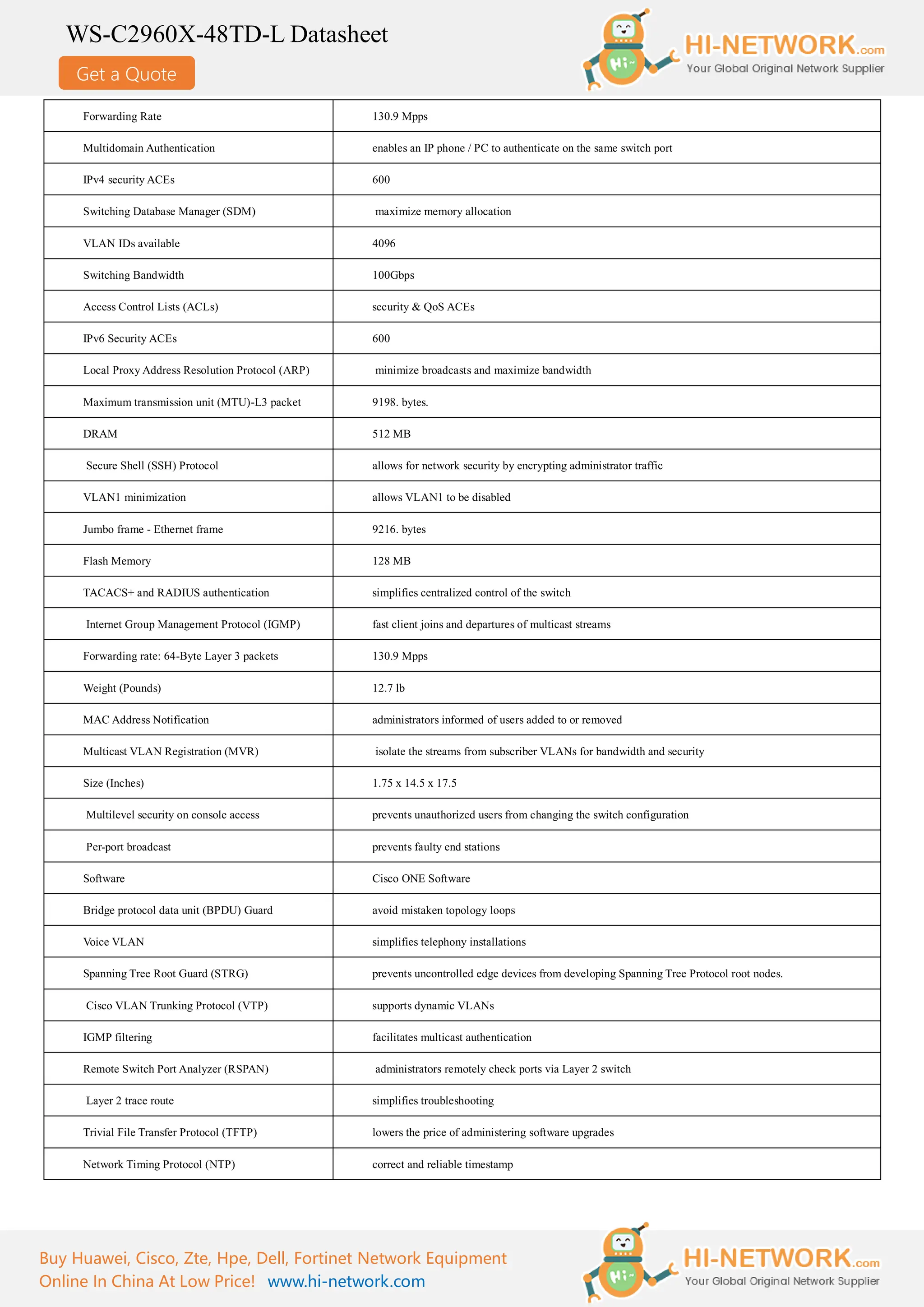 cisco-ws-c2960x-48td-l-datasheet.pdf | Computer Networking | Computing