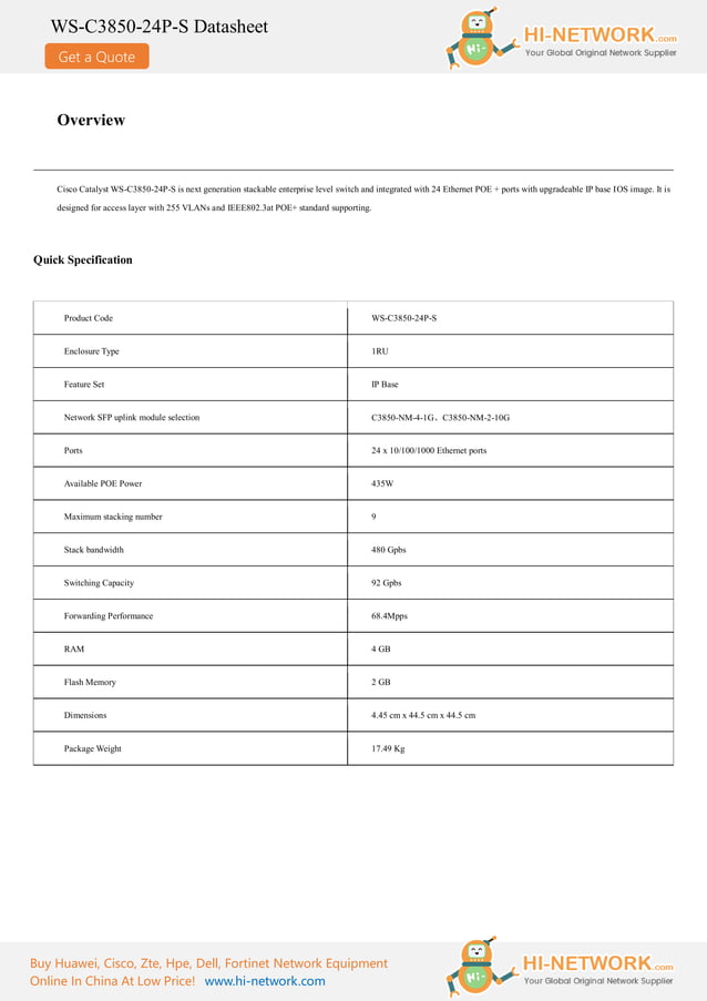 cisco-ws-c3850-24p-s-datasheet.pdf | Computer Networking | Computing