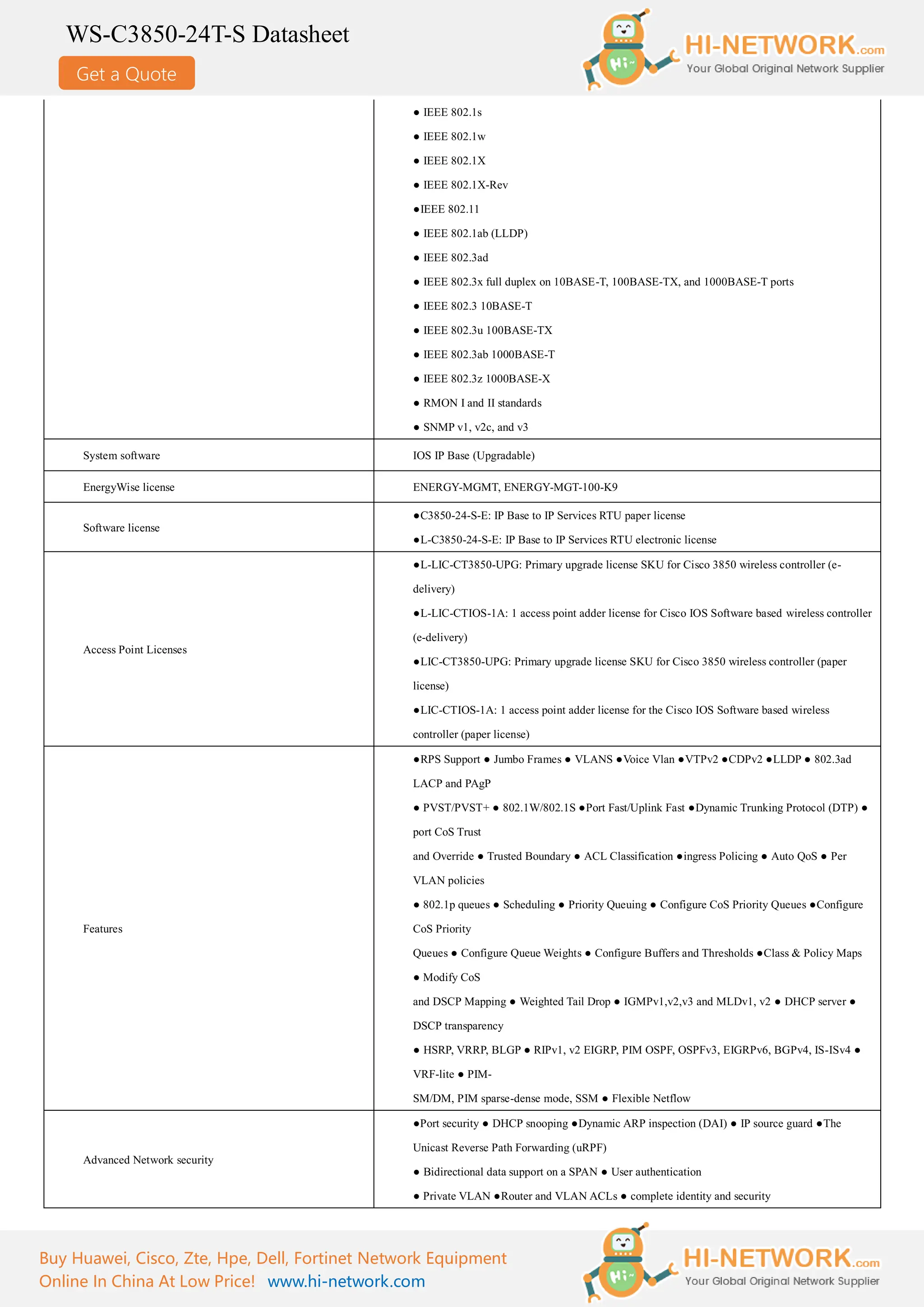cisco-ws-c3850-24t-s-datasheet.pdf | Computer Networking | Computing