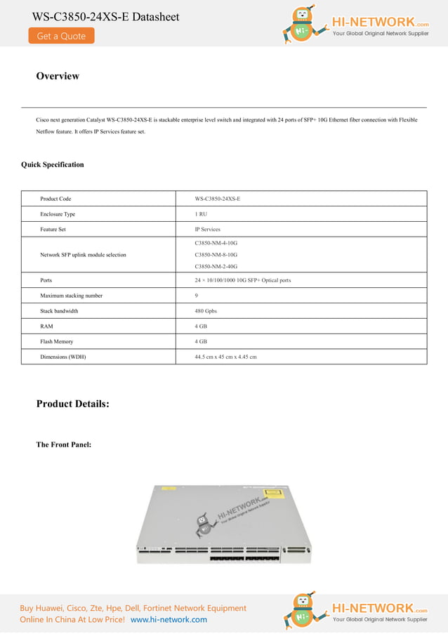 cisco-ws-c3850-24xs-e-datasheet.pdf | Computer Networking | Computing