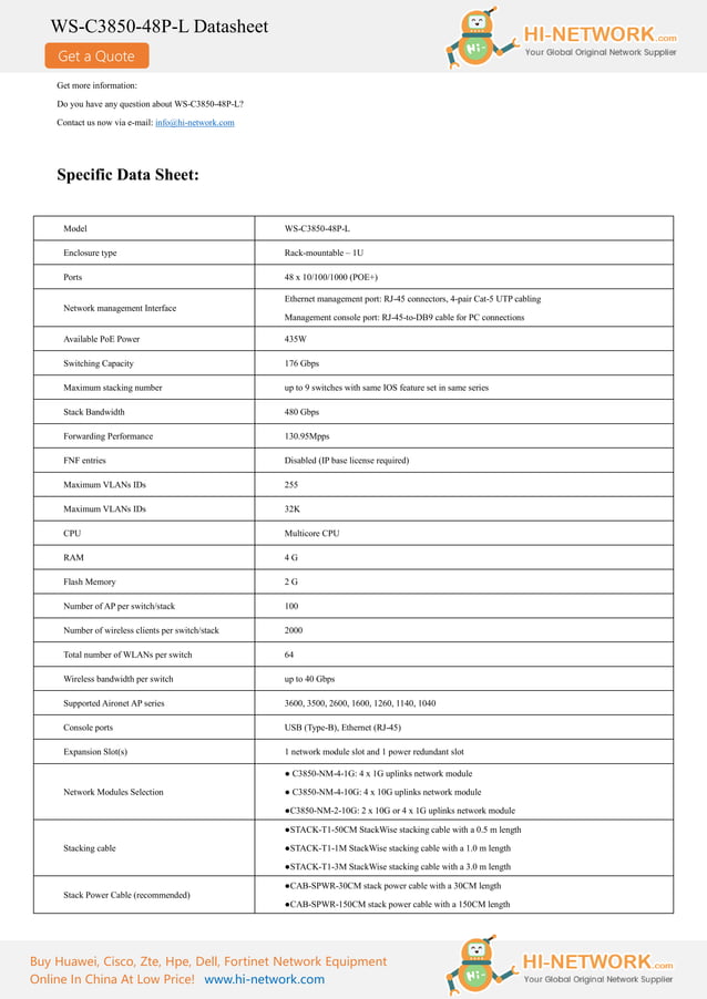cisco-ws-c3850-48p-l-datasheet.pdf | Computer Networking | Computing