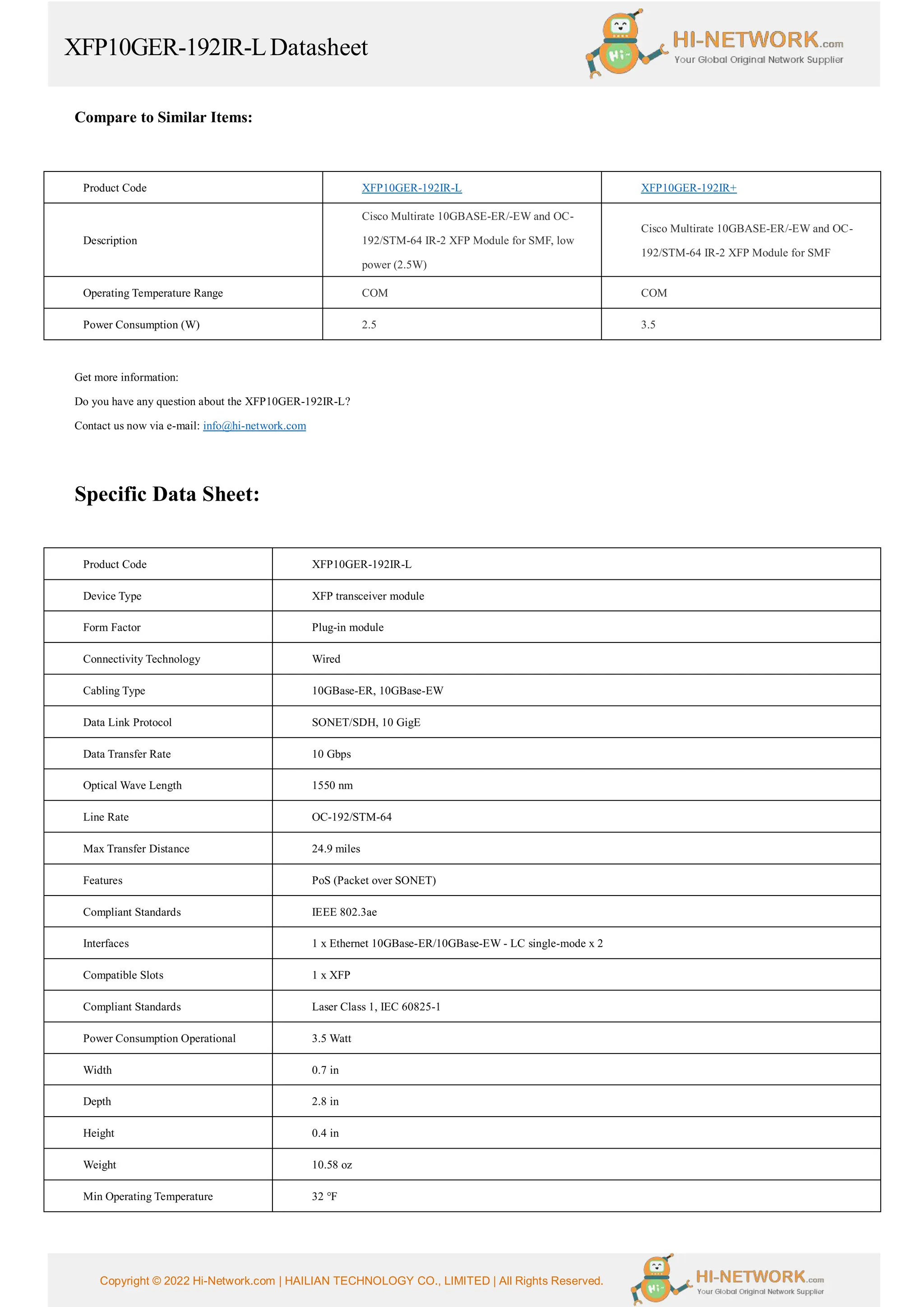 cisco-xfp10ger-192ir-l-datasheet.pdf | Computer Networking | Computing