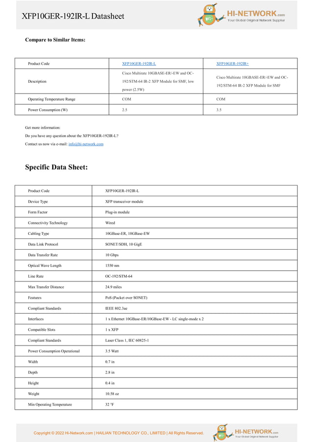 cisco-xfp10ger-192ir-l-datasheet.pdf | Computer Networking | Computing