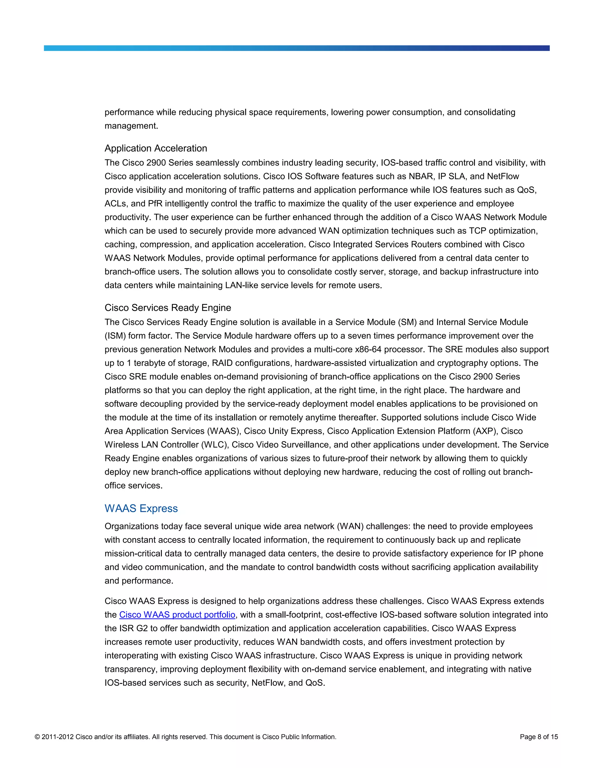 Cisco 2900 series integrated services routers data sheet. | PDF