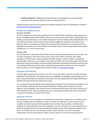 Cisco 2900 series integrated services routers data sheet. | PDF