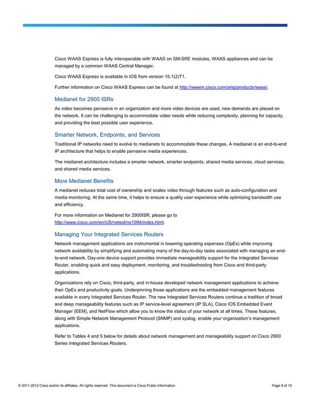 Cisco 2900 series integrated services routers data sheet. | PDF