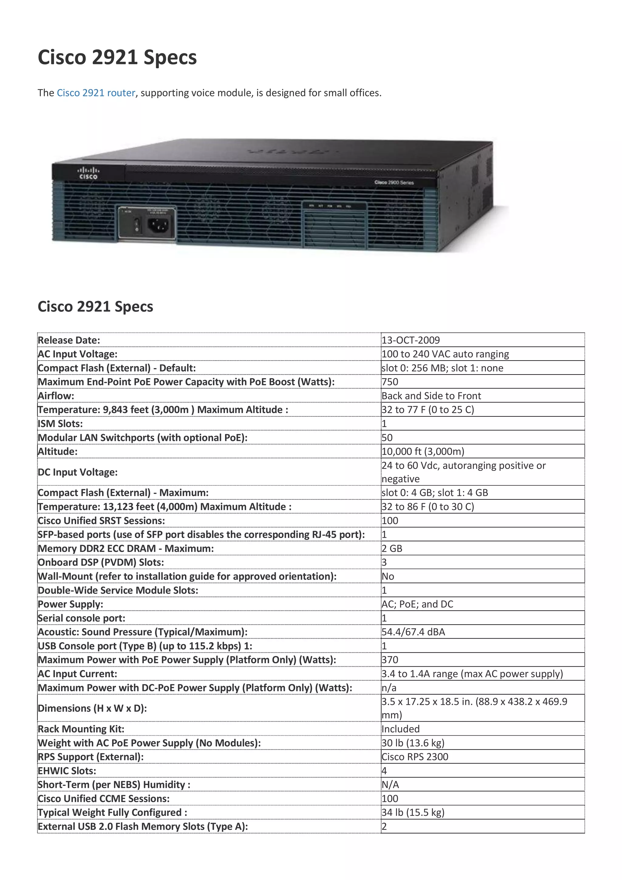 Cisco 2921 specs | PDF