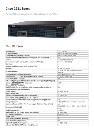 Cisco 2921 specs | PDF