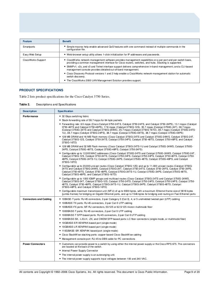 Cisco 3750 data sheet