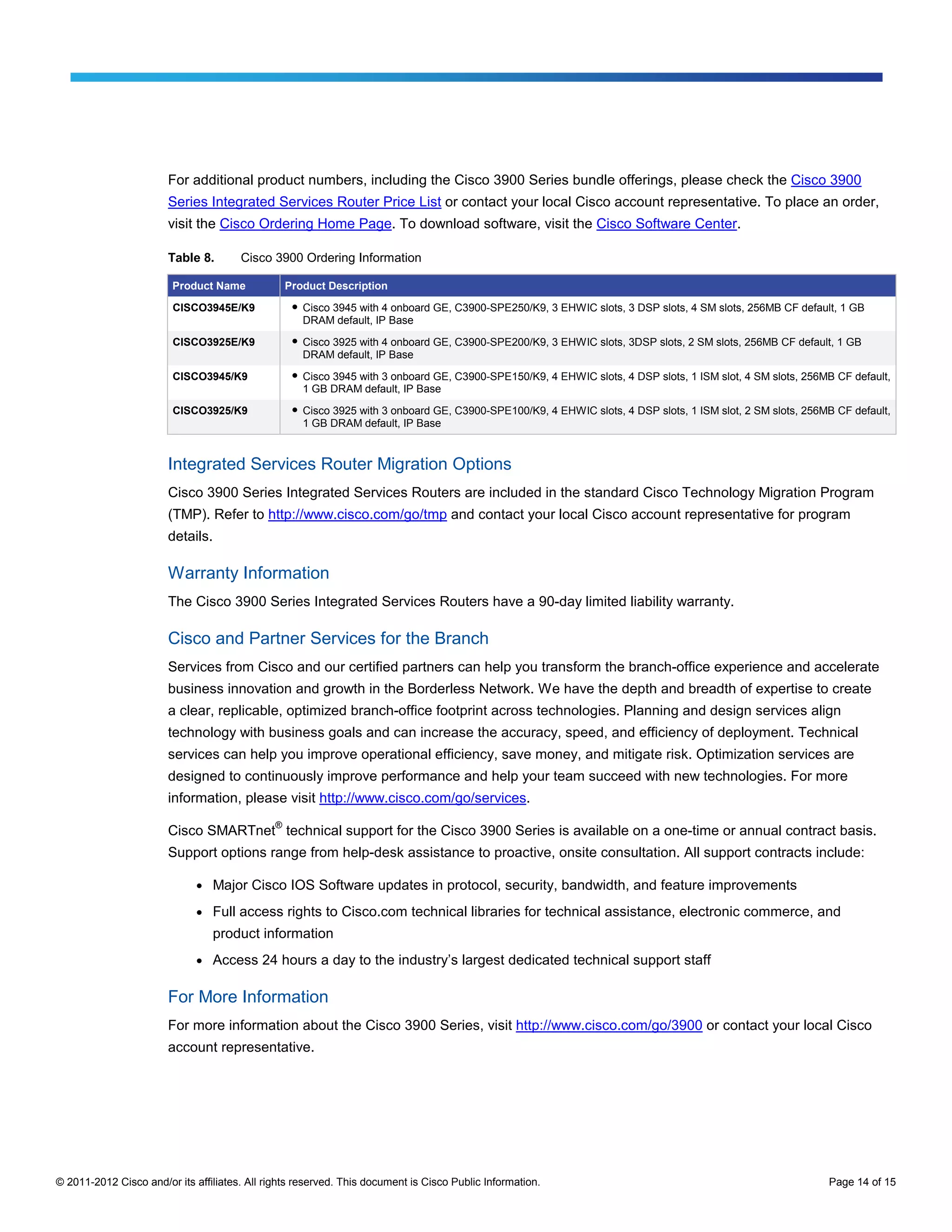 Cisco 3900 series integrated services routers | PDF