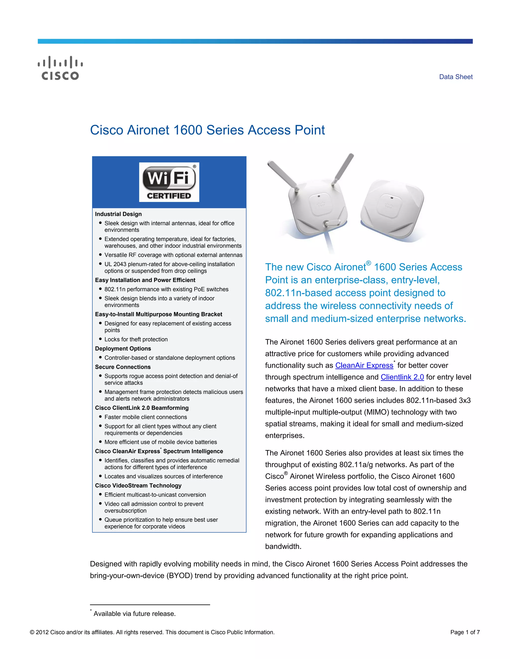 Cisco aironet 1600 | PDF