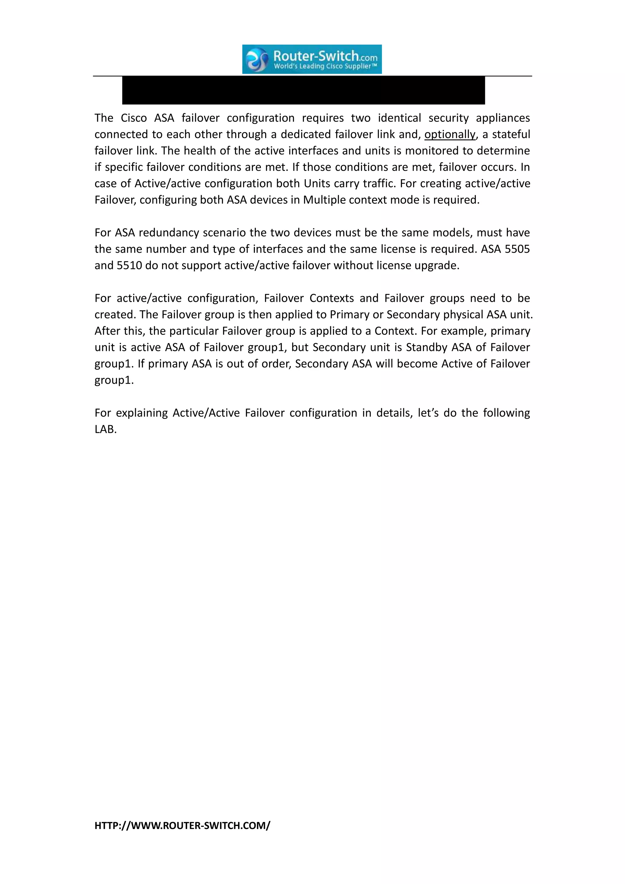 Cisco asa active,active failover configuration | DOCX