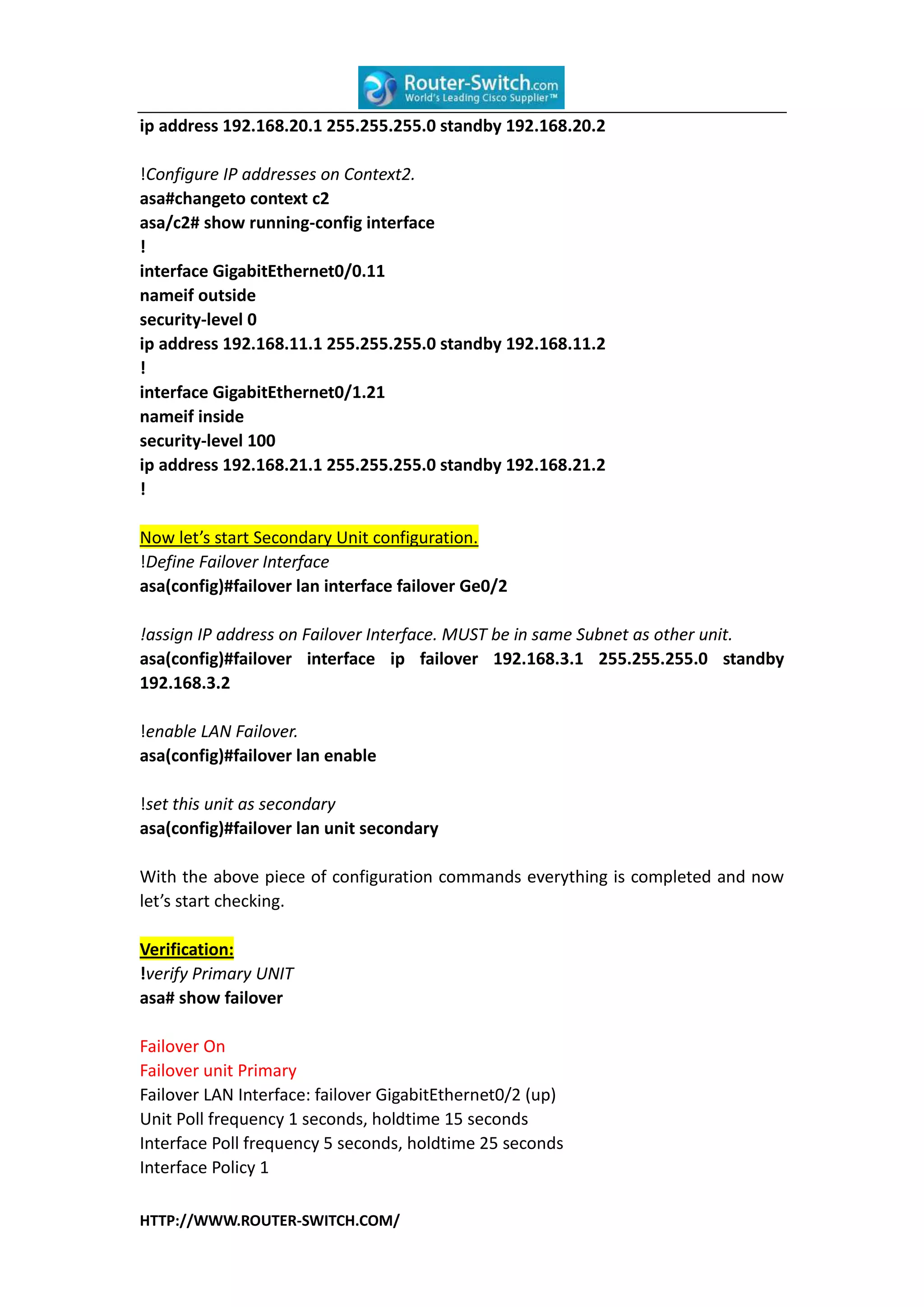 Cisco asa active,active failover configuration | DOCX