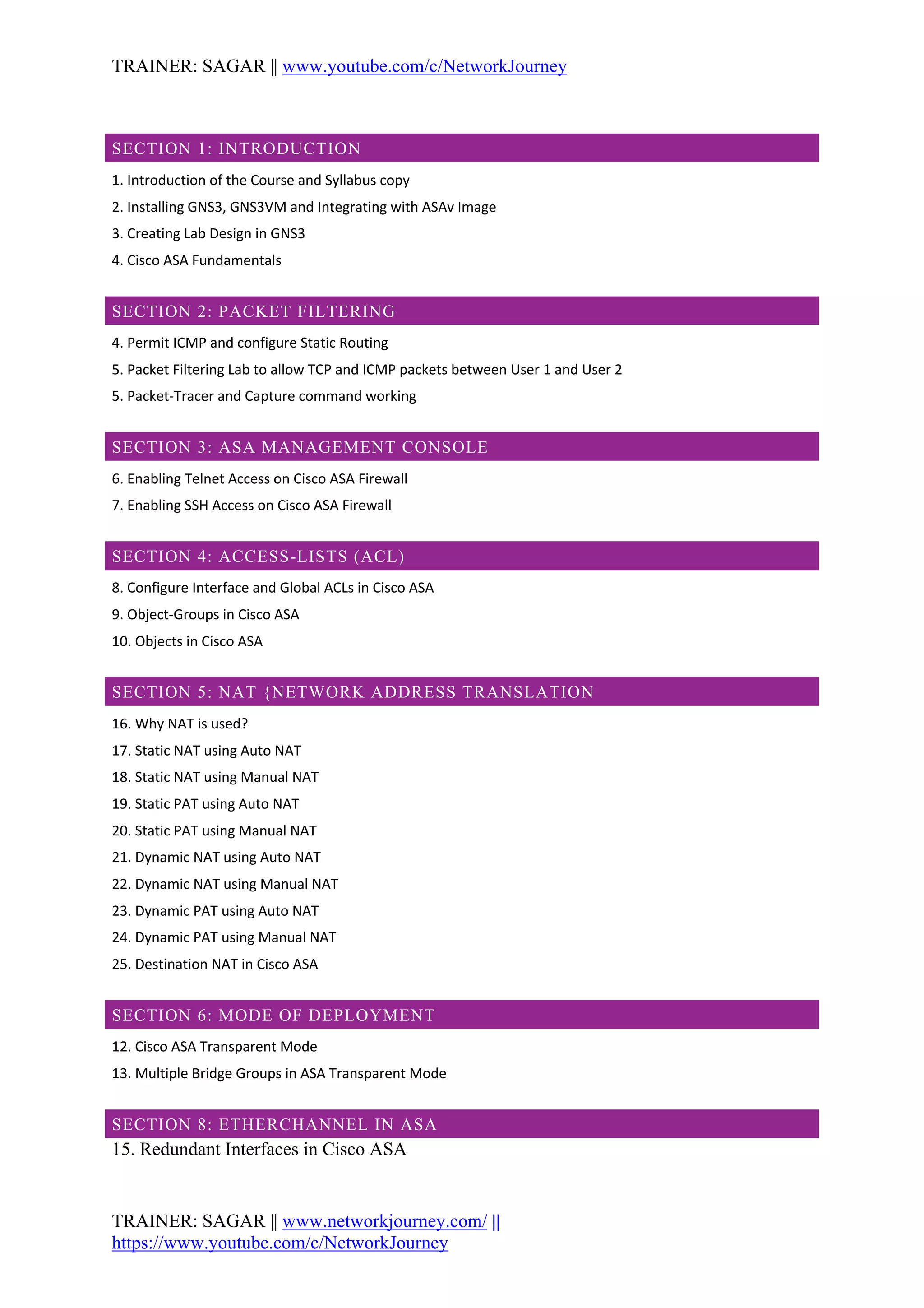 Cisco ASA Full Syllabus Outline | PDF