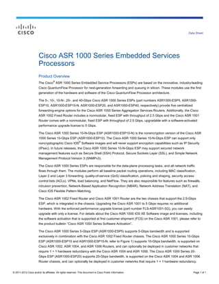 Cisco asr 1000 series embedded services processors data sheet. | PDF