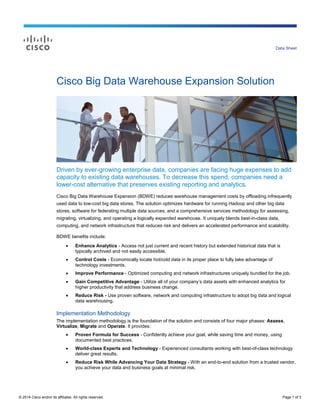 Cisco Big Data Warehouse Expansion Solution data sheet | PDF
