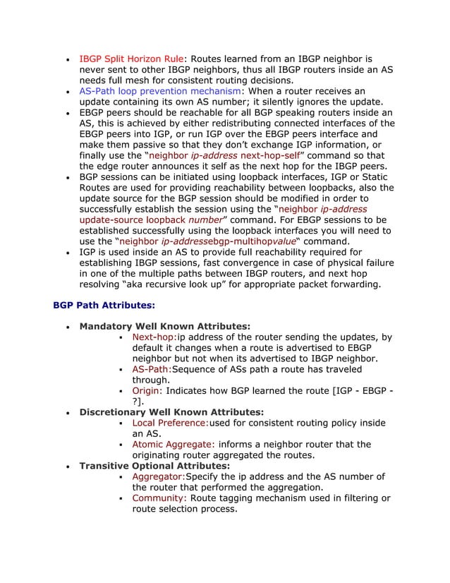 Cisco BGP Exam 642-661 Review Notes | DOCX