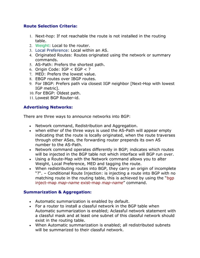 Cisco BGP Exam 642-661 Review Notes | DOCX