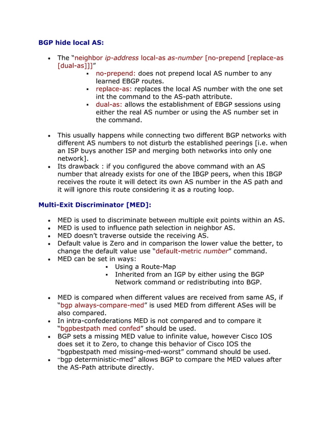 Cisco BGP Exam 642-661 Review Notes | DOCX