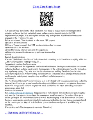 Cisco Case Study Essay | PDF