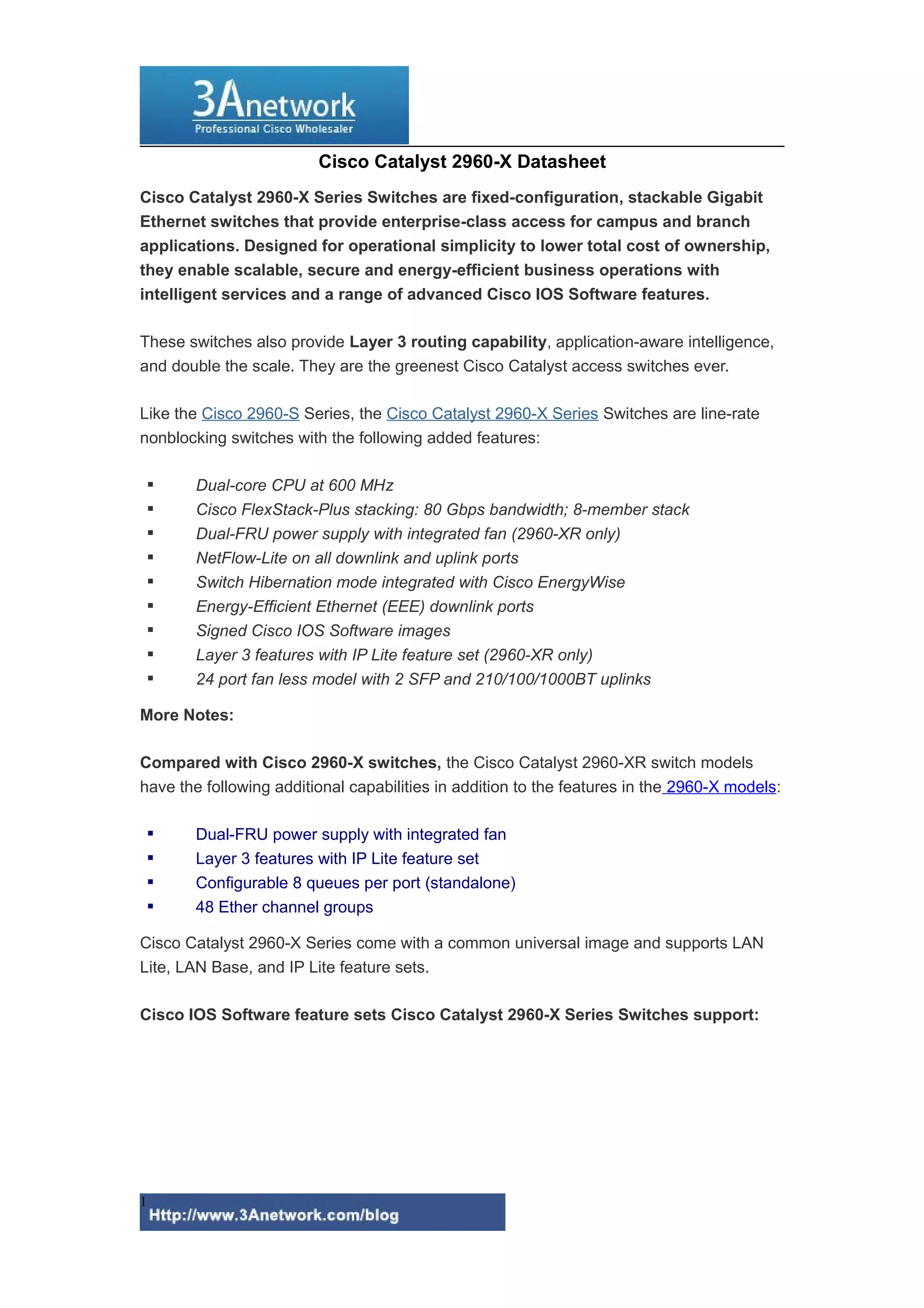 Cisco Catalyst 2960 X Datasheet Pdf