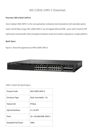Cisco catalyst 3650-24ps-s datasheet | DOCX