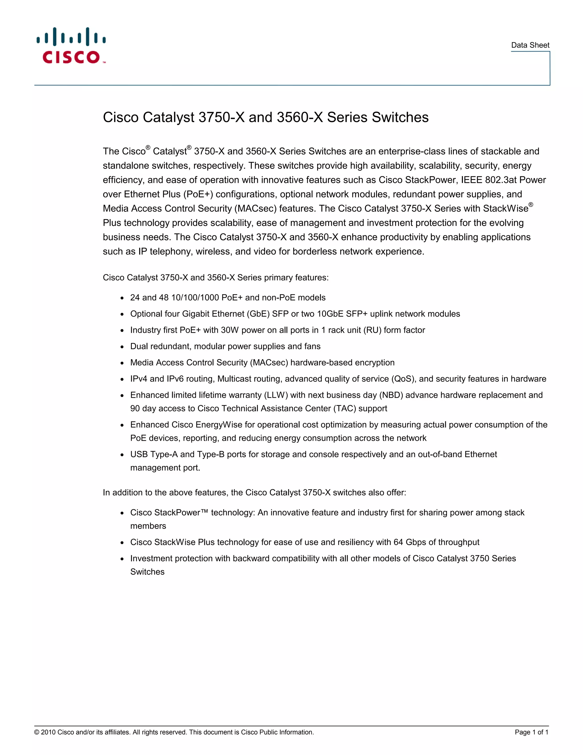 Cisco catalyst 3750 x and 3560-x series switches | PDF