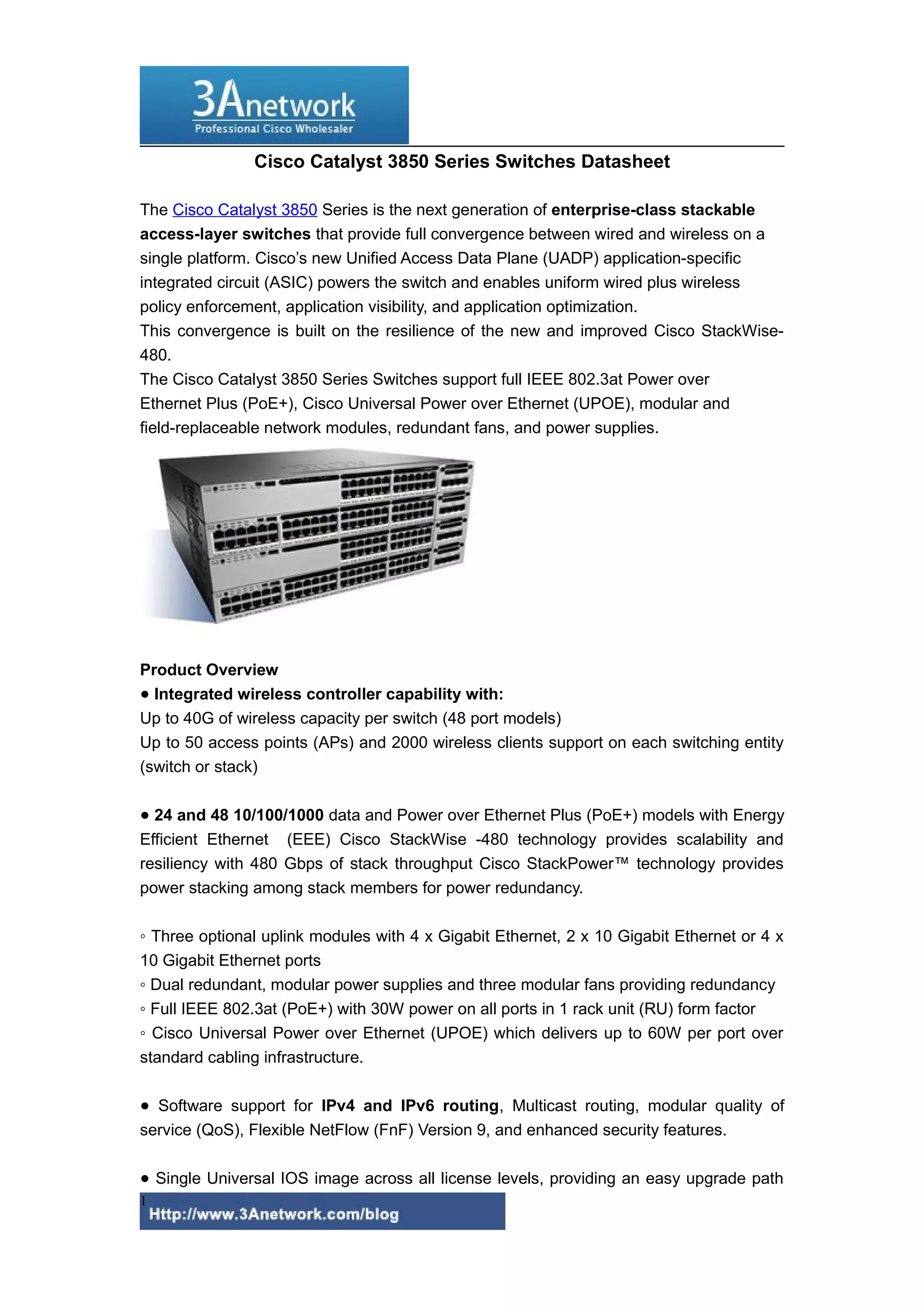 Cisco catalyst 3850 series switches datasheet | PDF