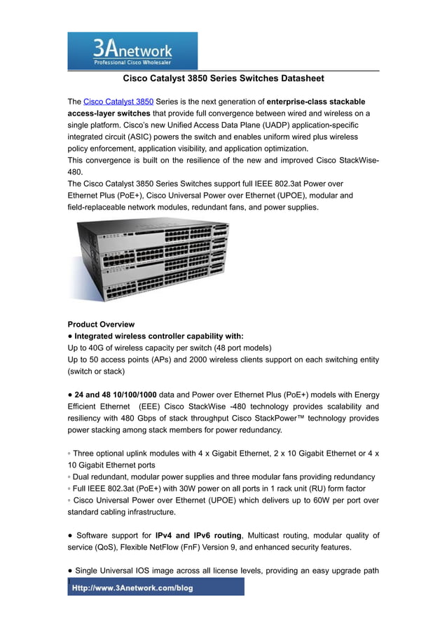 Cisco Catalyst 3850 Series Switches Datasheet Pdf