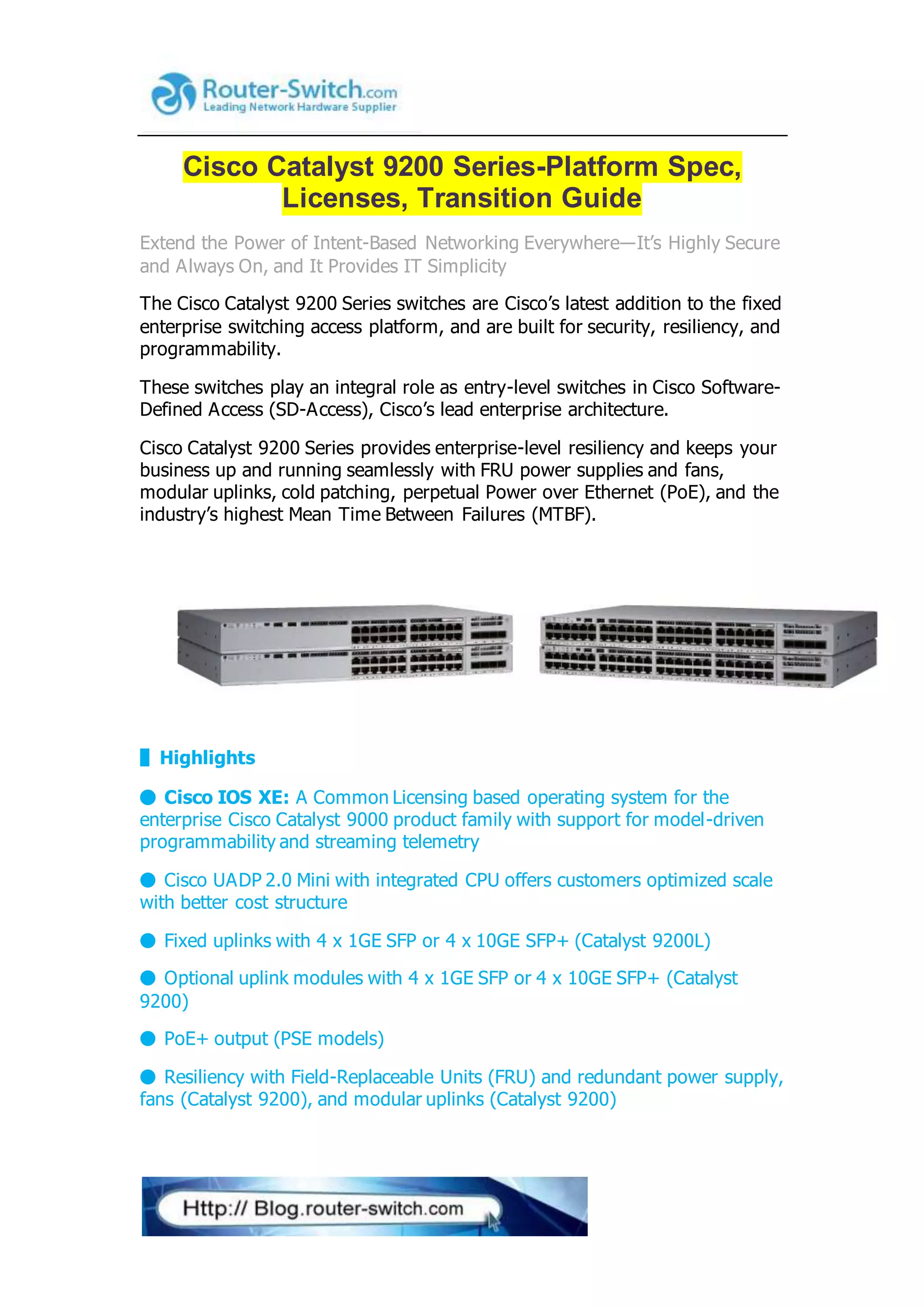 Cisco catalyst 9200 series platform spec, licenses, transition guide | PDF