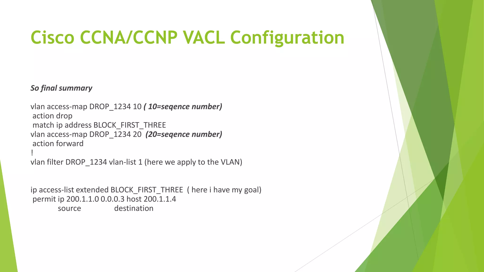 Cisco Ccna Ccnp Vacl Configuration Pptx Computer Networking Computing