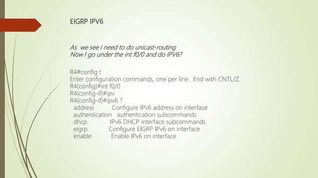 Cisco CCNA EIGRP IPV6 Configuration | PPT | Free Download