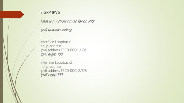 Cisco CCNA EIGRP IPV6 Configuration | PPT | Free Download