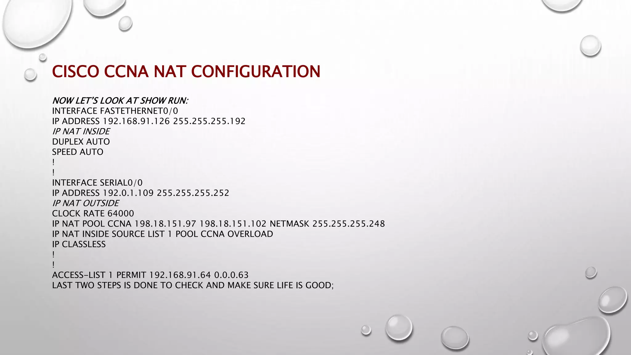 Cisco CCNA- NAT Configuration | PPTX