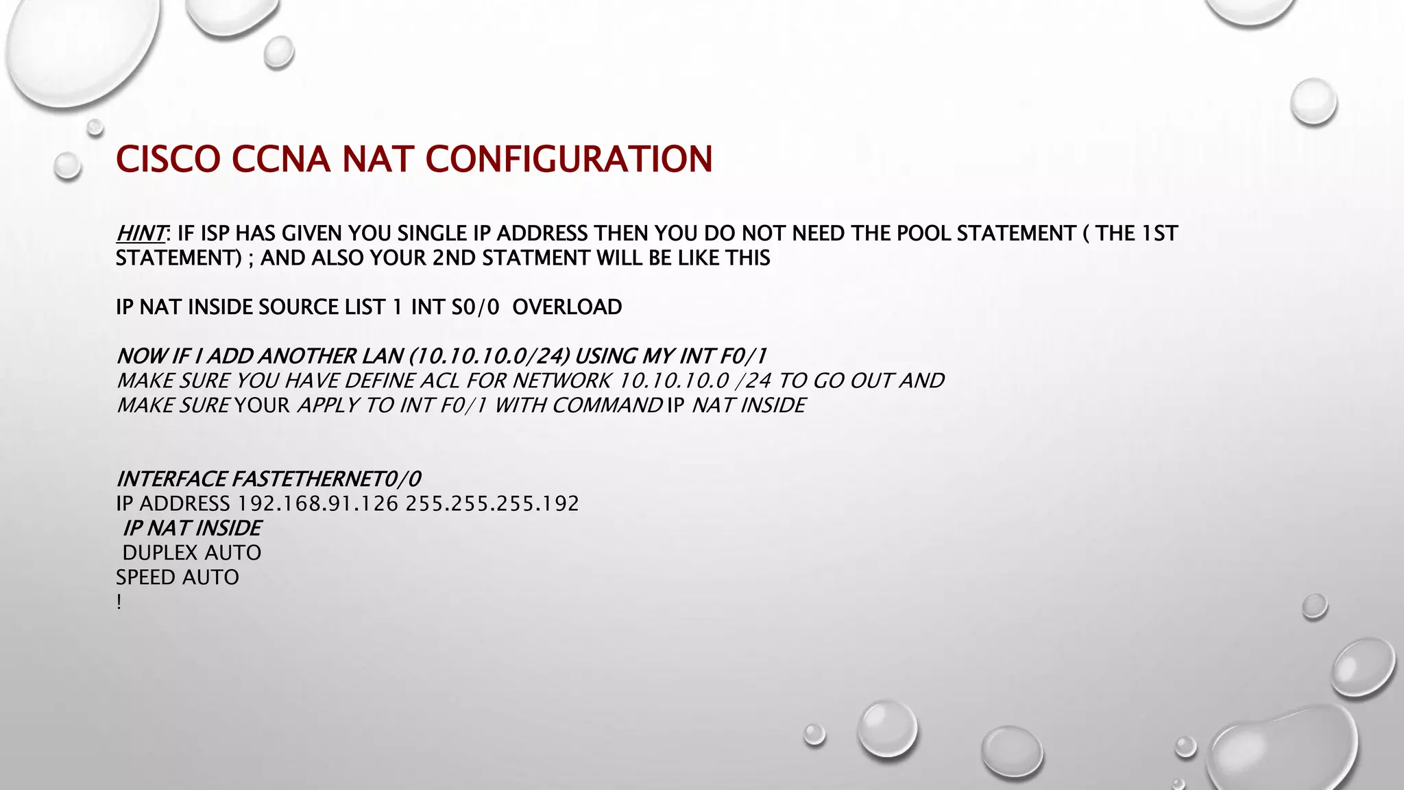 Cisco CCNA- NAT Configuration | PPTX