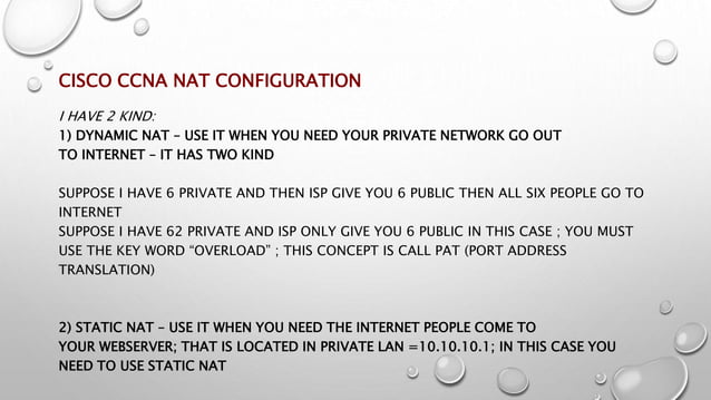 Cisco CCNA- NAT Configuration | PPTX