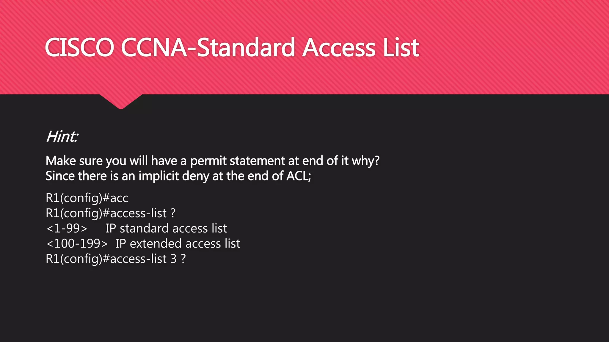 Cisco Ccna Standard Access List Pptx Computer Networking Computing